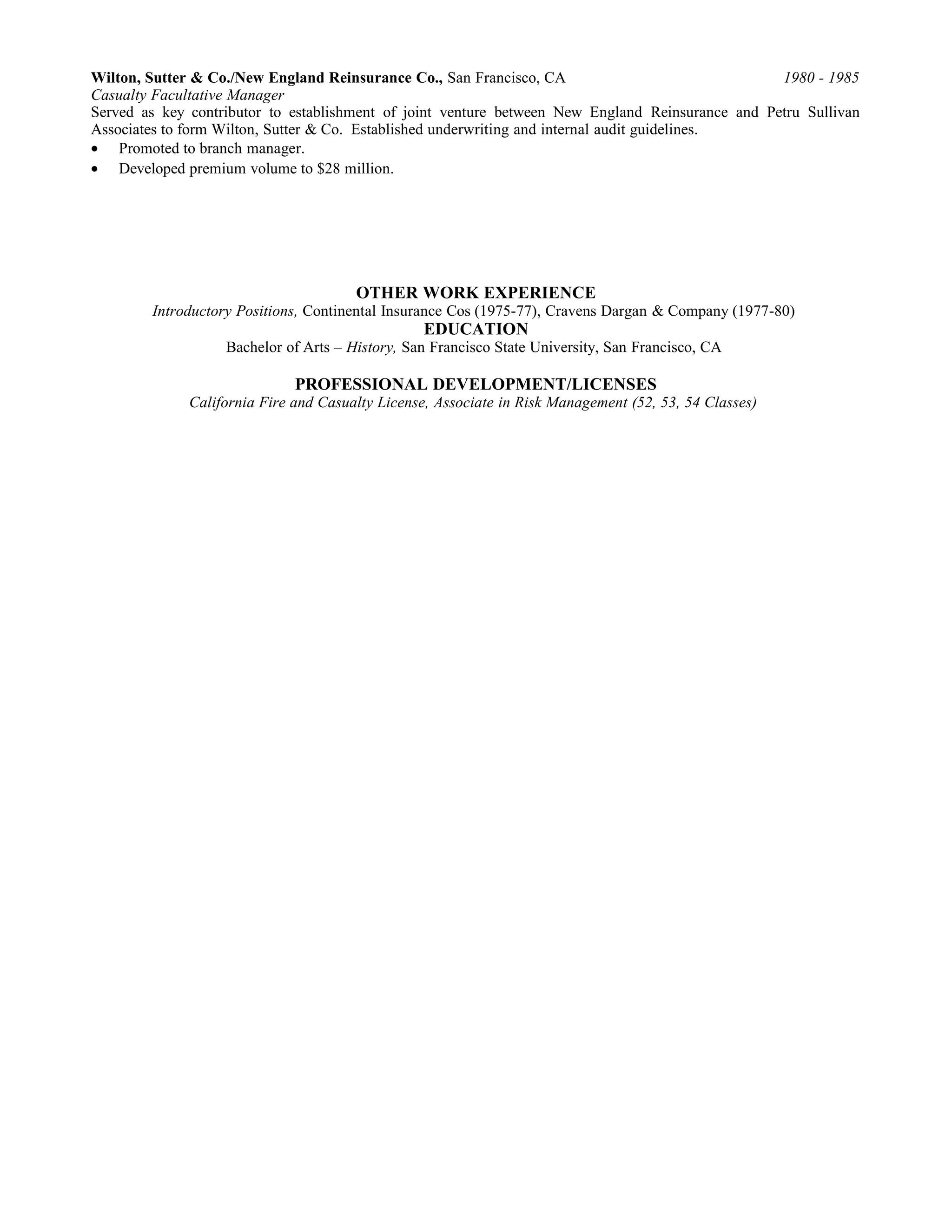 mw resume | DOC | Insurance | Personal Finance