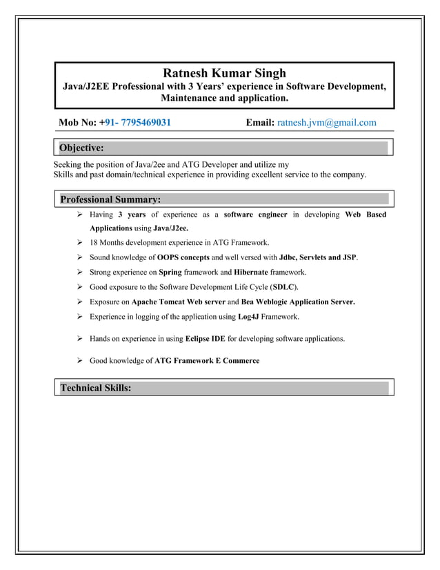 Ratnesh_JavaJ2ee_3years exp | PDF