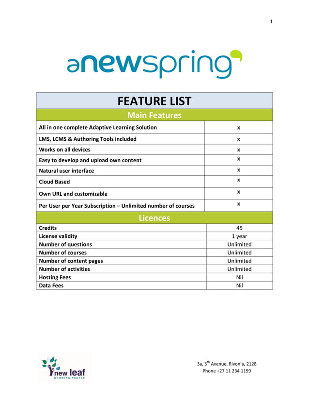 FEATURE LIST | PDF