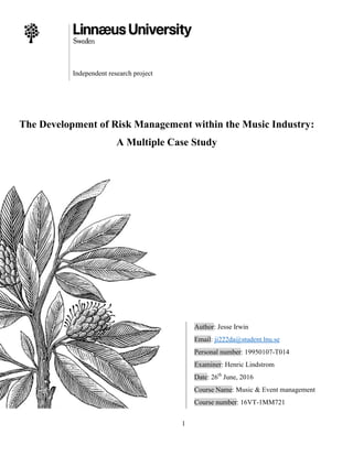 The Development of Risk Management within the Music Industry | PDF