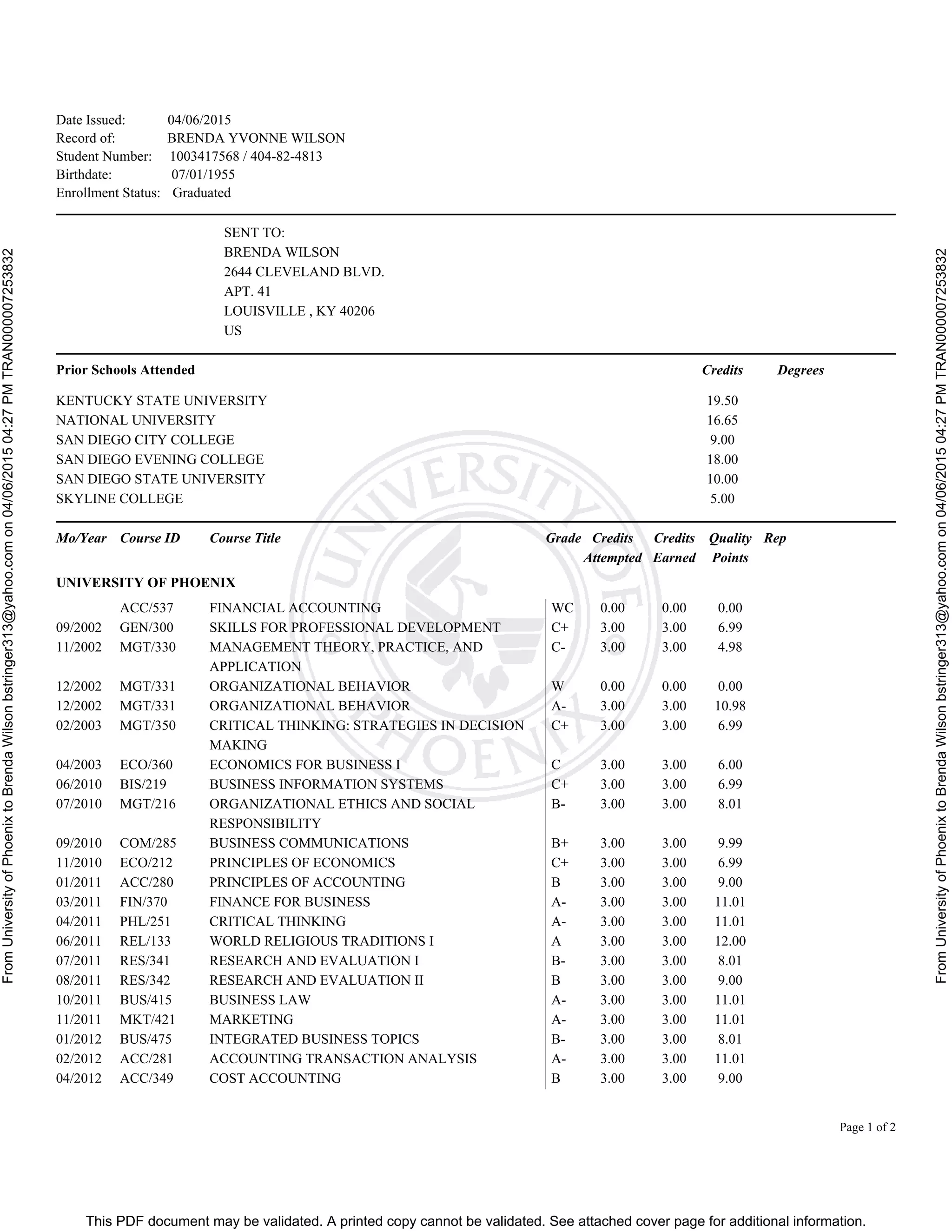 completed-transcript-7253832 | PDF | College Education | Education