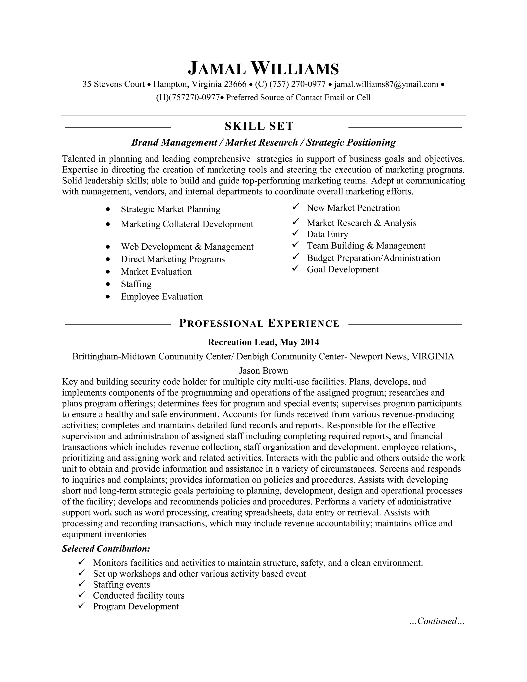 facility management resume Jamal | DOCX