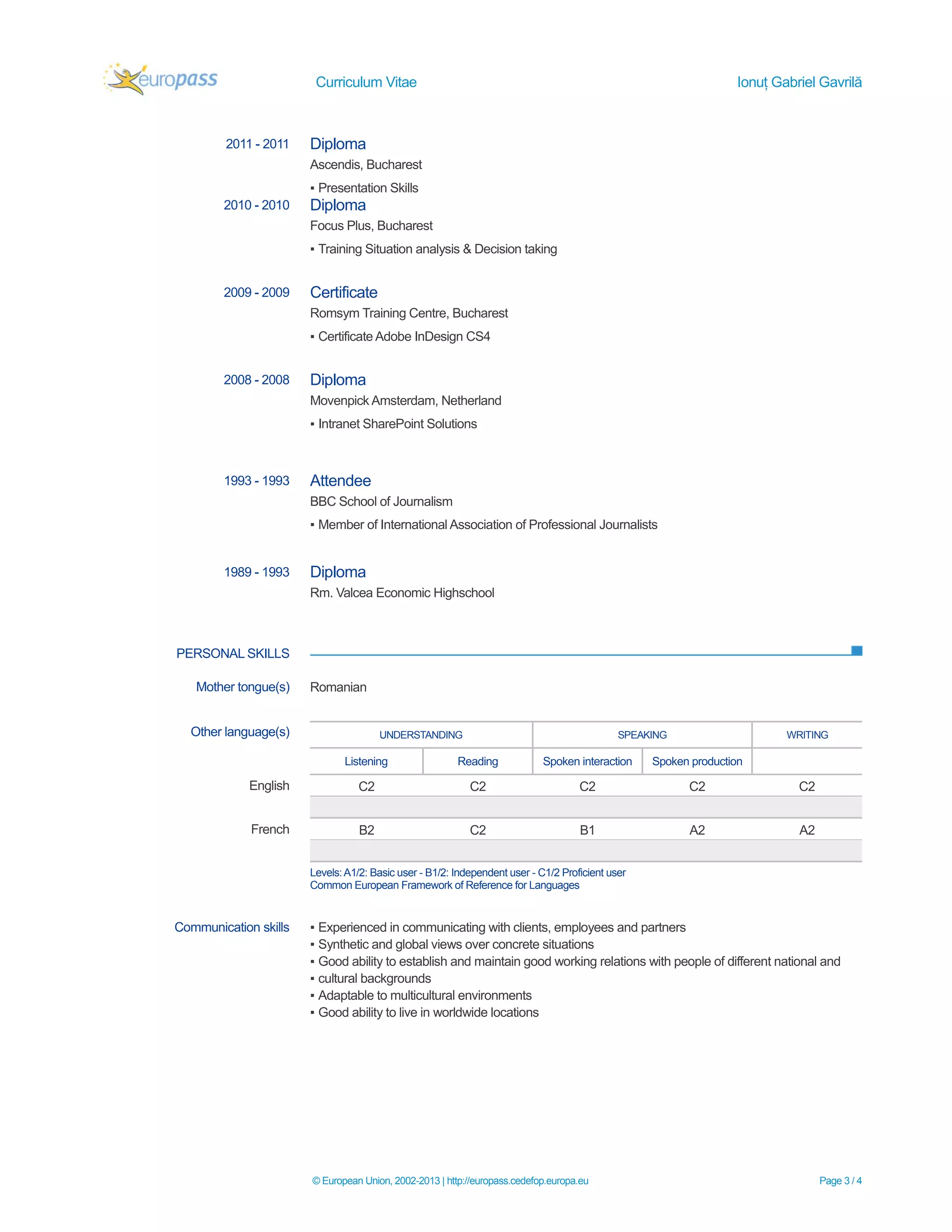 IONUT GABRIEL GAVRILA_CV_EN_EUROPASS | PDF