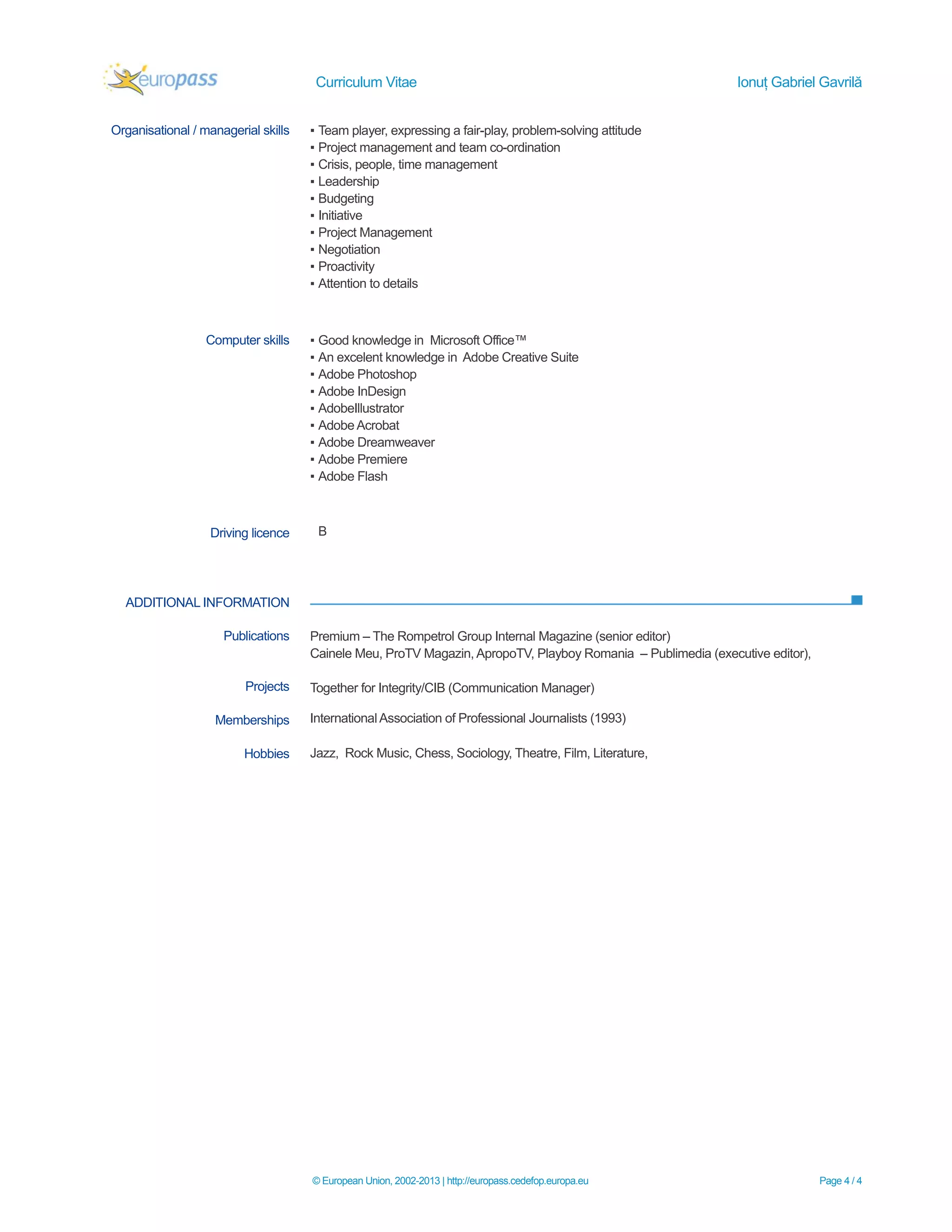 IONUT GABRIEL GAVRILA_CV_EN_EUROPASS | PDF