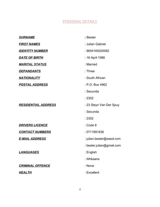 Curriculum Vitae of Julian Bester New | DOC