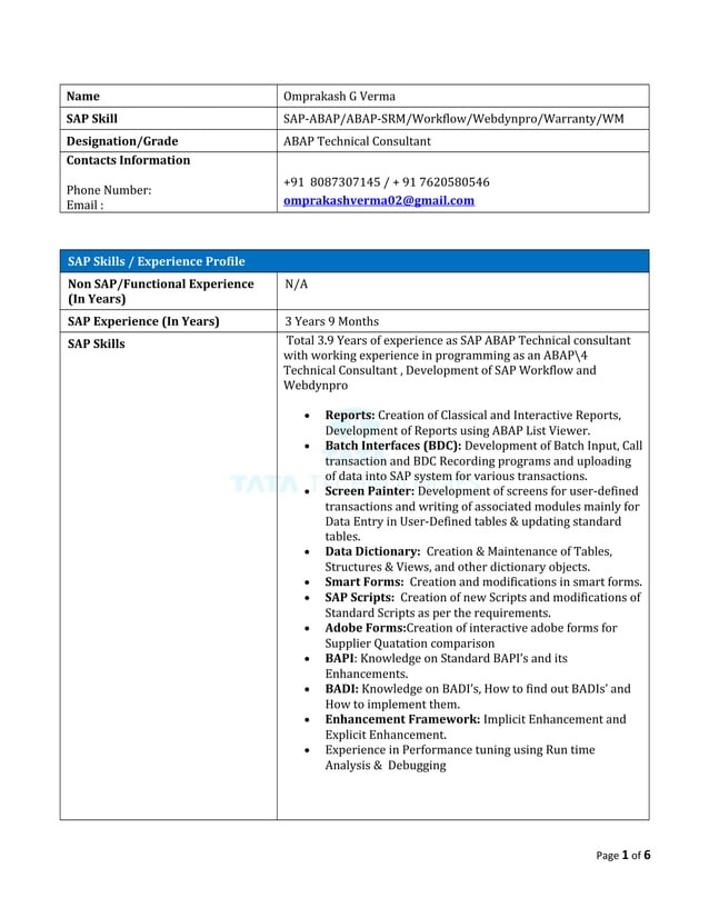 Omprakash_ABAP_Resume | PDF