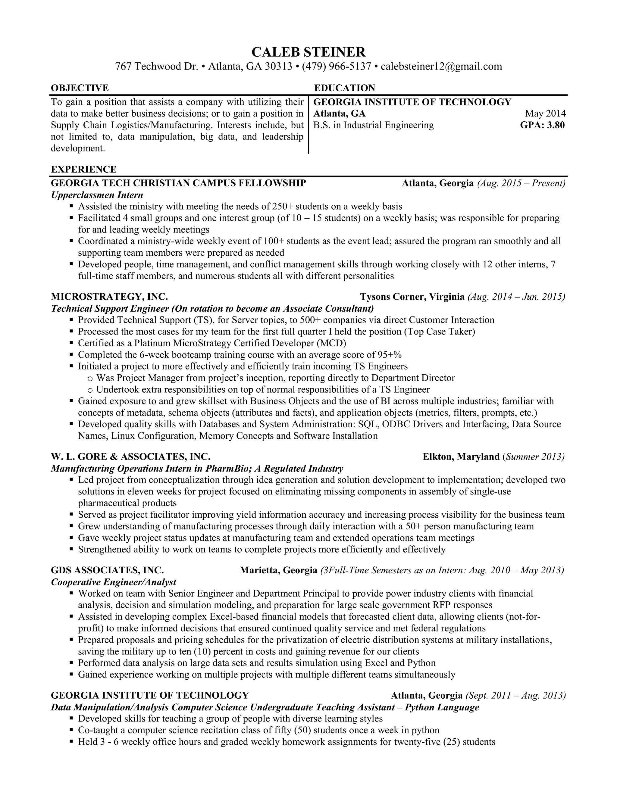 CALEB STEINER_RESUME - LinkedIn | PDF