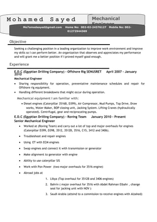 Mohamed Sayed CV - Senior Mechanical Engineer | PDF