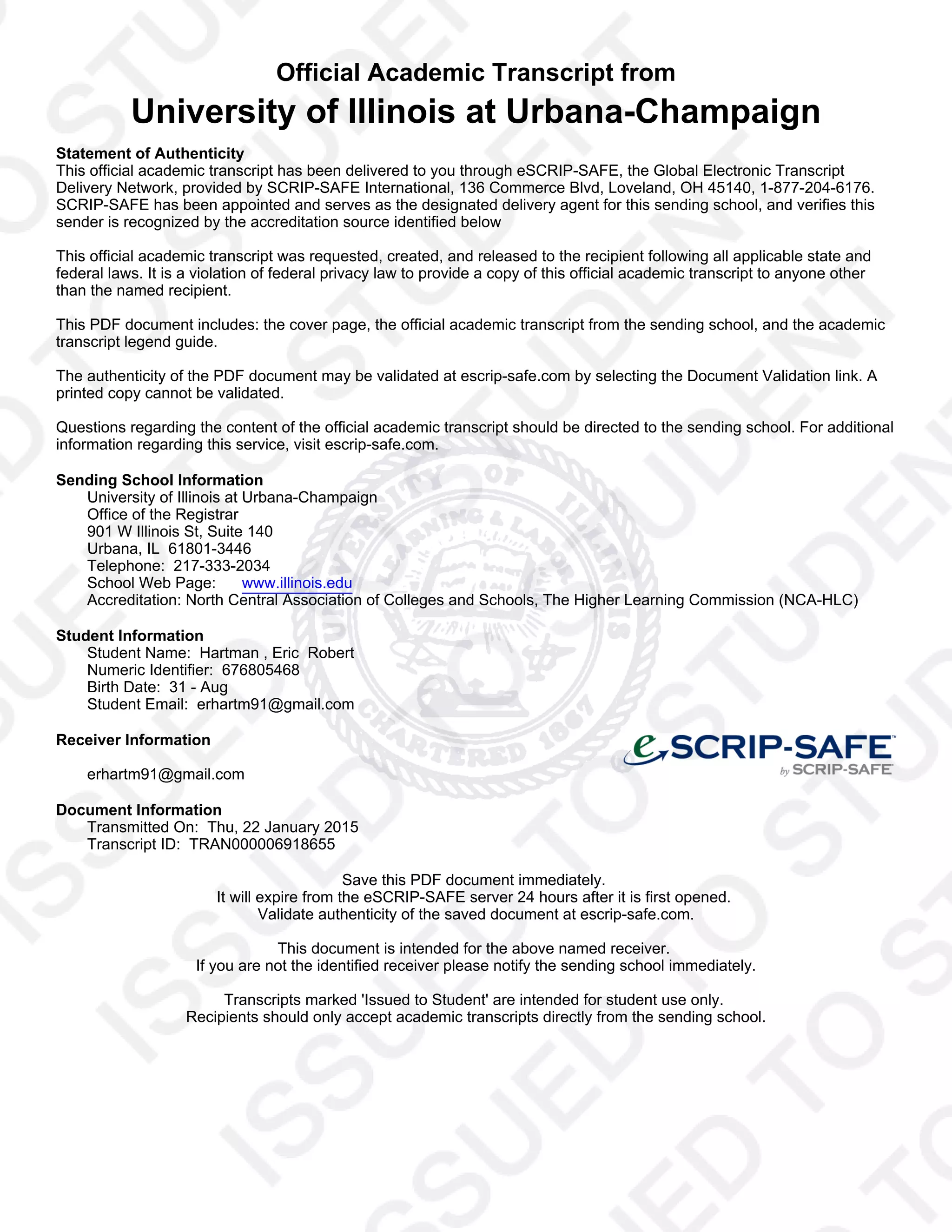 U of I Official Transcript escrip safe | PDF
