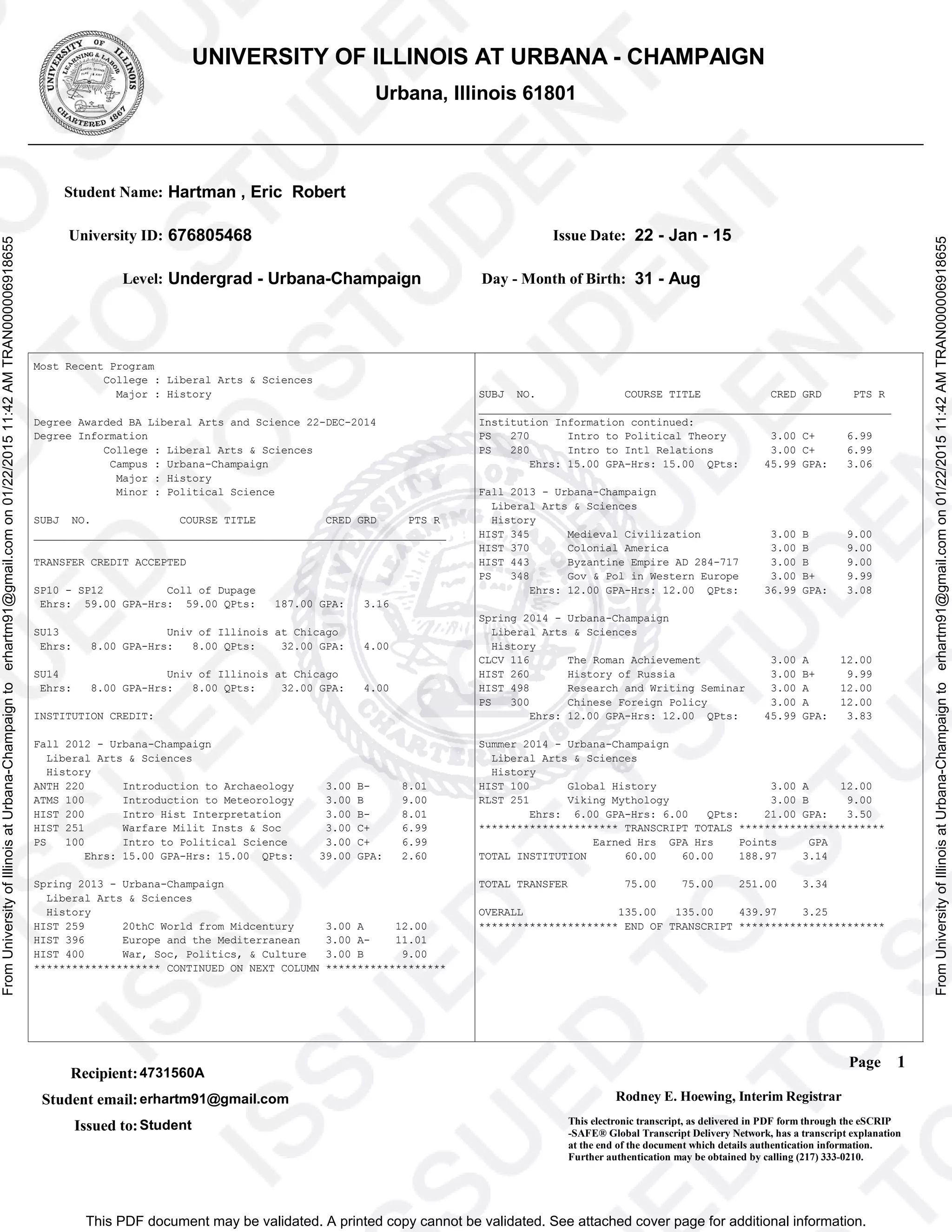 U of I Official Transcript escrip safe | PDF