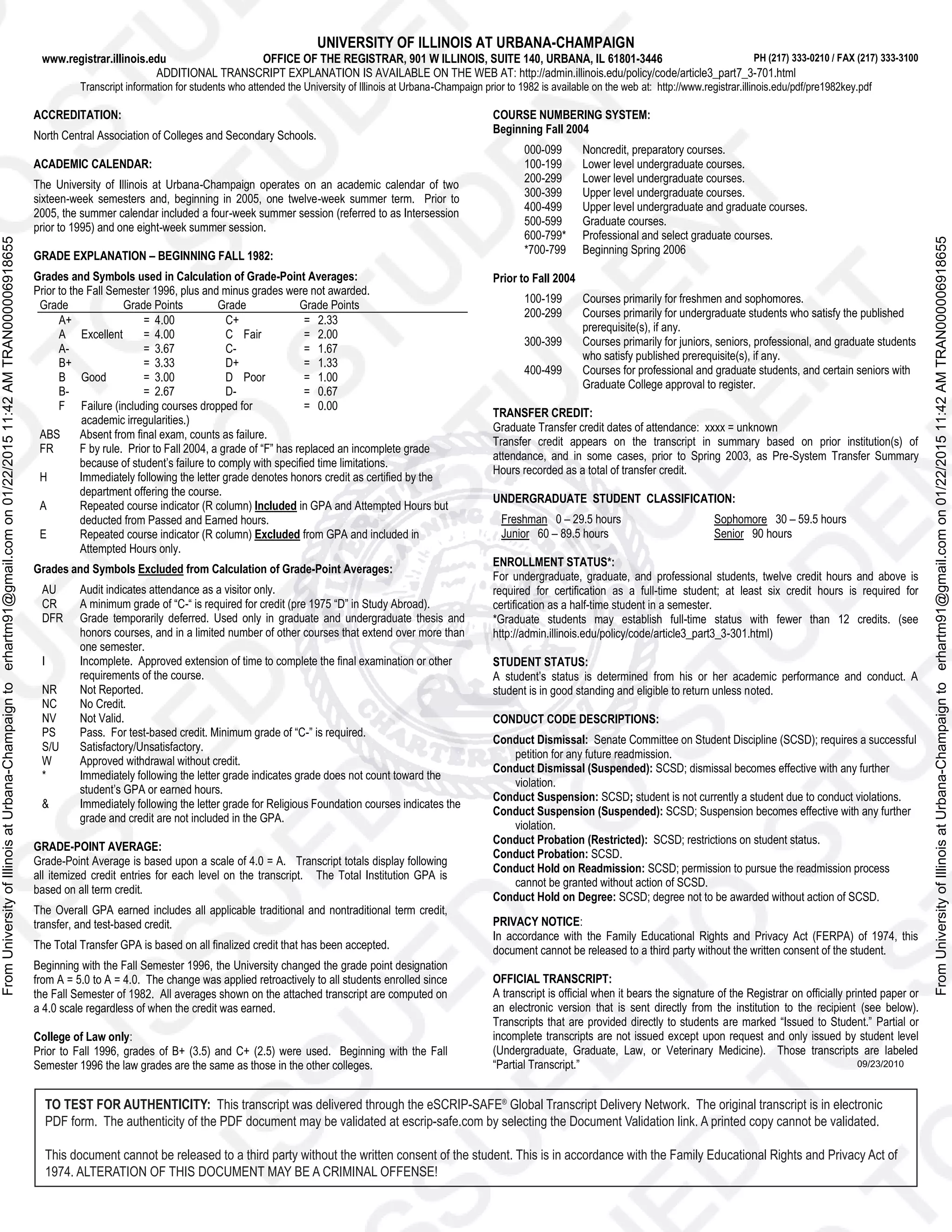 U of I Official Transcript escrip safe | PDF