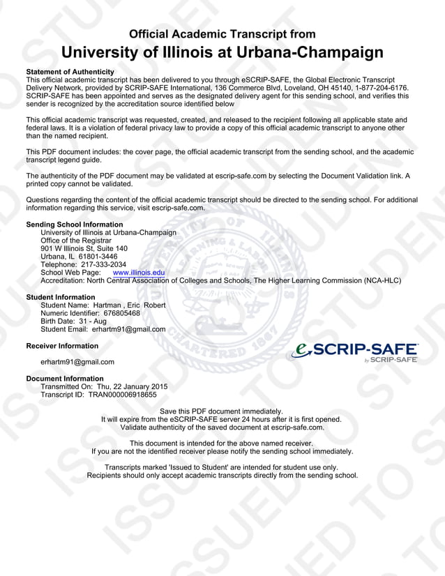 U of I Official Transcript escrip safe | PDF