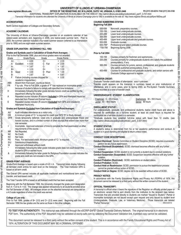 U of I Official Transcript escrip safe | PDF