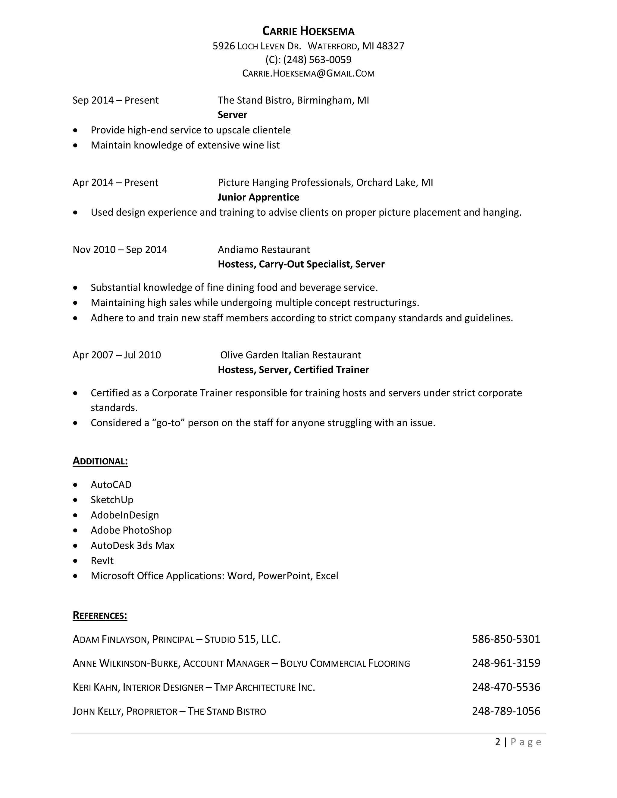 Hoeksema, Carrie - Resume 2015 | PDF