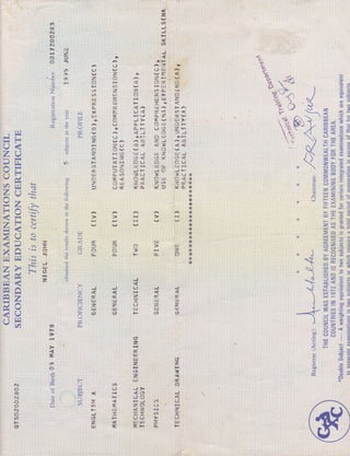 CXC Certifacate - 1995 | PDF