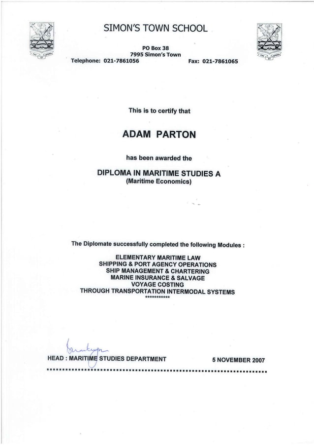 Diploma in Maritime Studies A - Simon's Town School | PDF