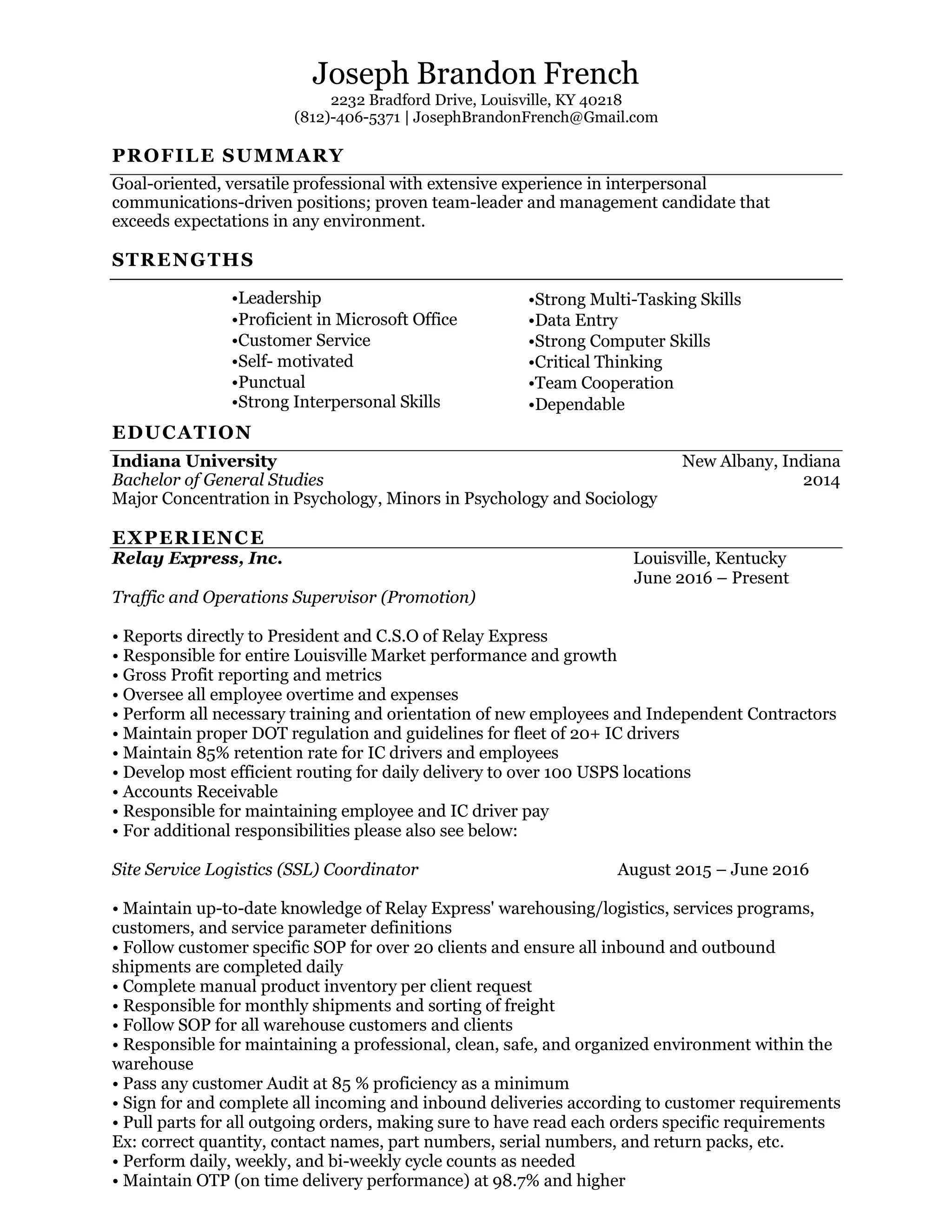 JosephBrandonFrenchResume&LoRUpdated | PDF