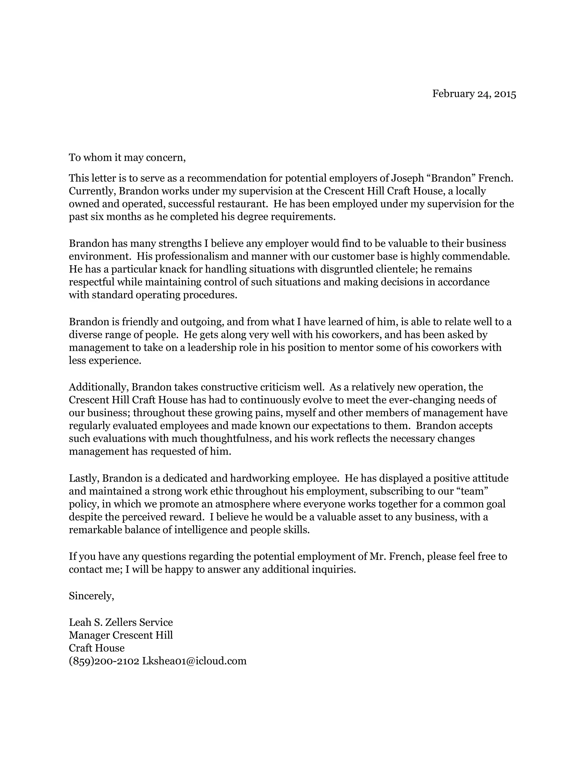 JosephBrandonFrenchResume&LoRUpdated | PDF