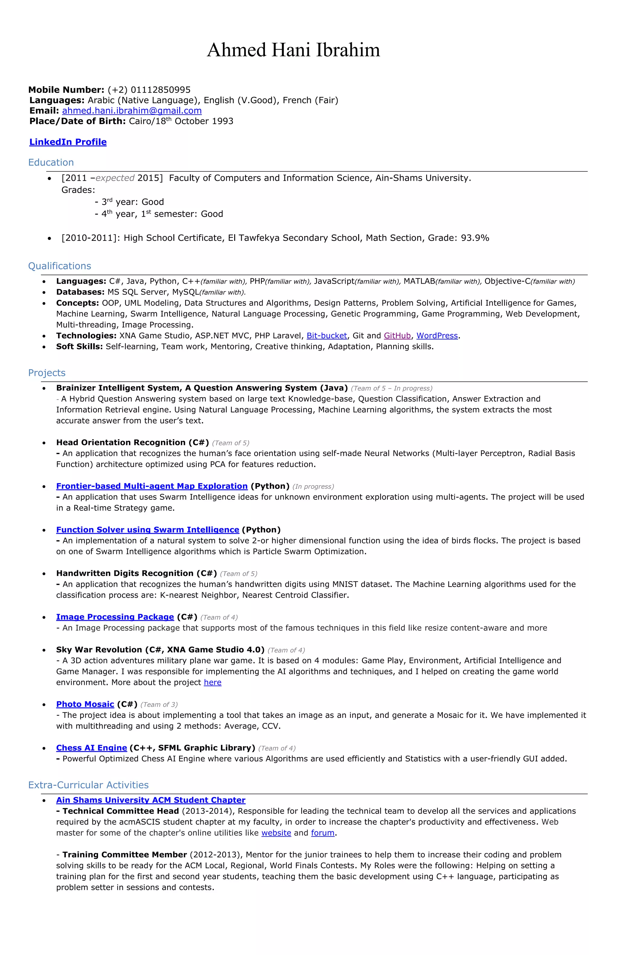 Ahmed Hani Ibrahim | PDF | Programming Languages | Computing