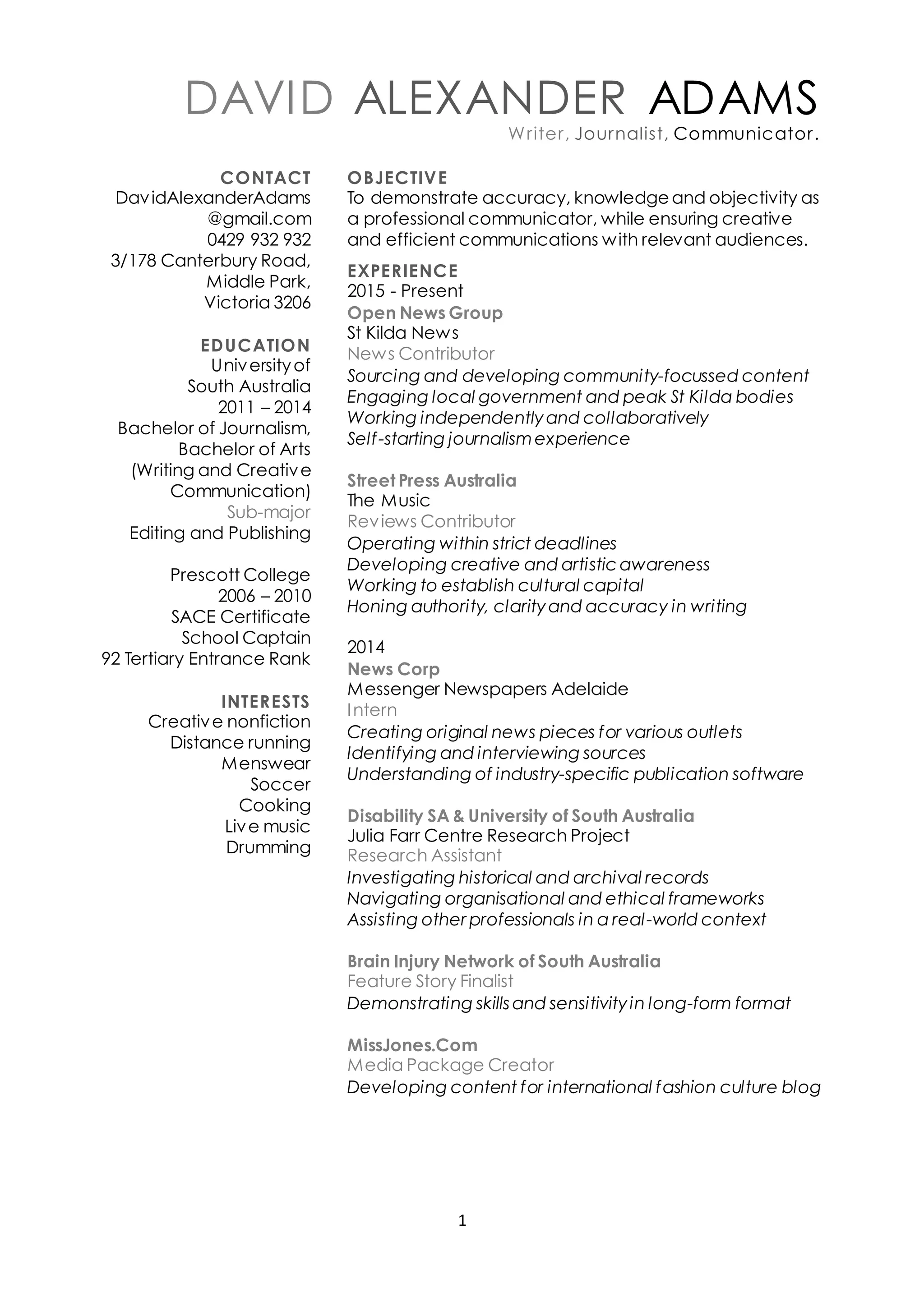 David Alexander Adams CV | DOCX