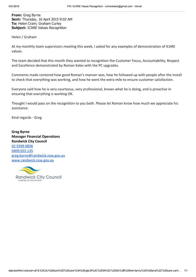 FW_ ICARE Values Recognition - romankales@gmail | PDF