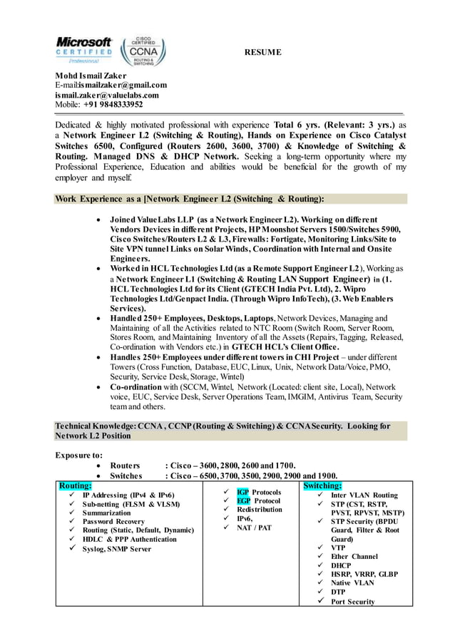 Network Engineer (Switching & Routing) | DOCX