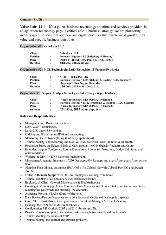 Network Engineer (Switching & Routing) | DOCX