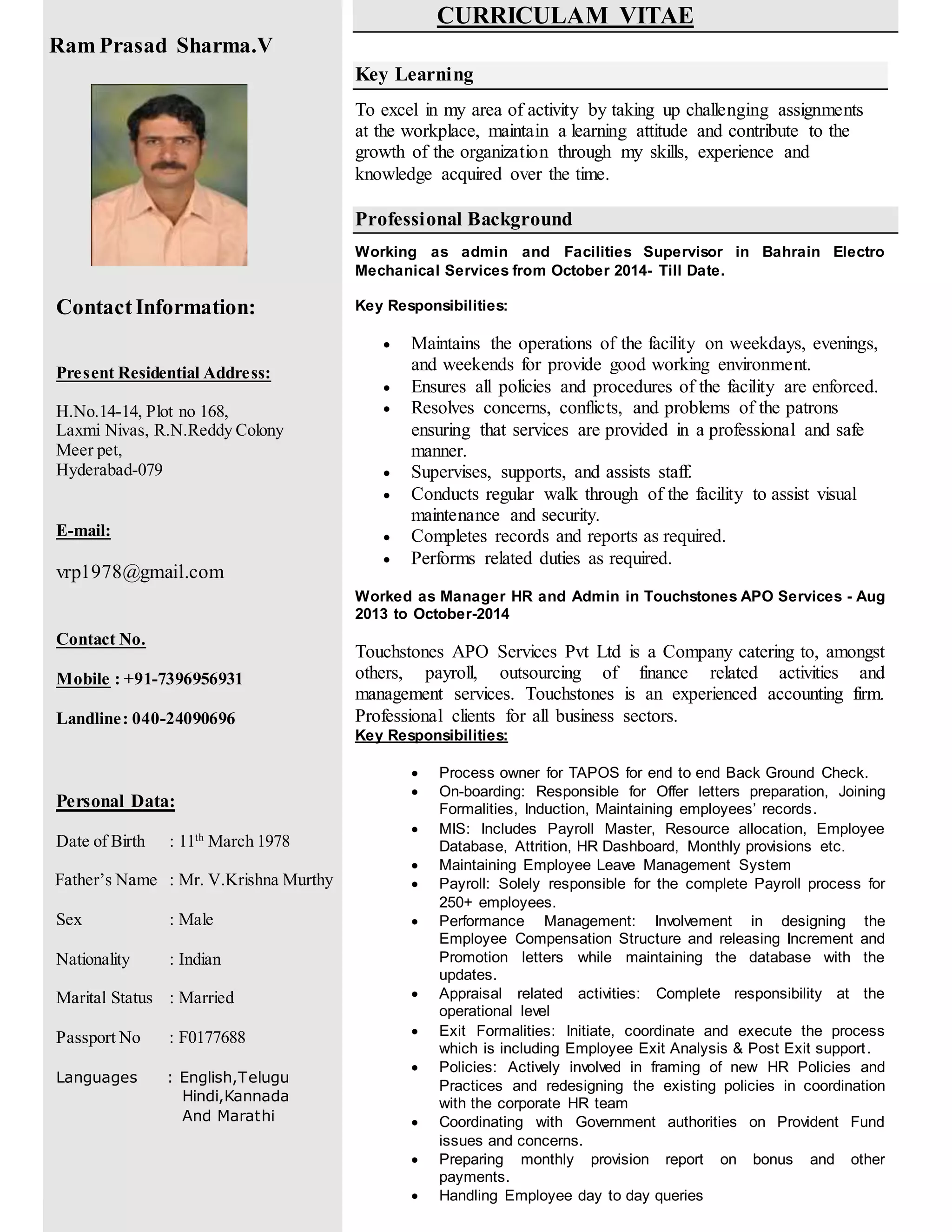 ramprasad Sharma_Resume | DOCX | Human Resources | Business