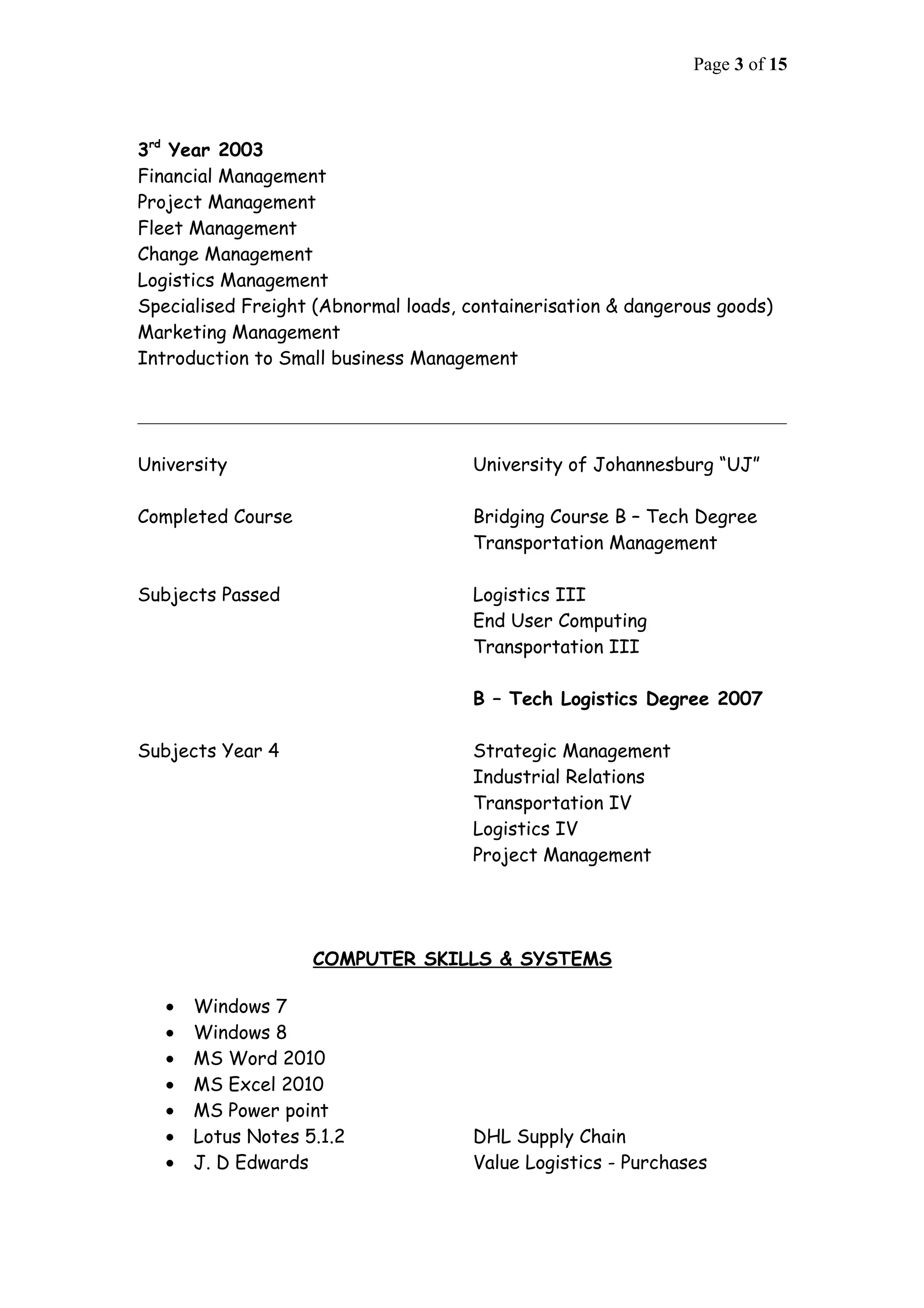 QM -CV (Autosaved) | DOC | Logistics and Transportation Industry | Industries
