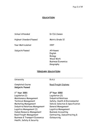 QM -CV (Autosaved) | DOC | Logistics and Transportation Industry | Industries