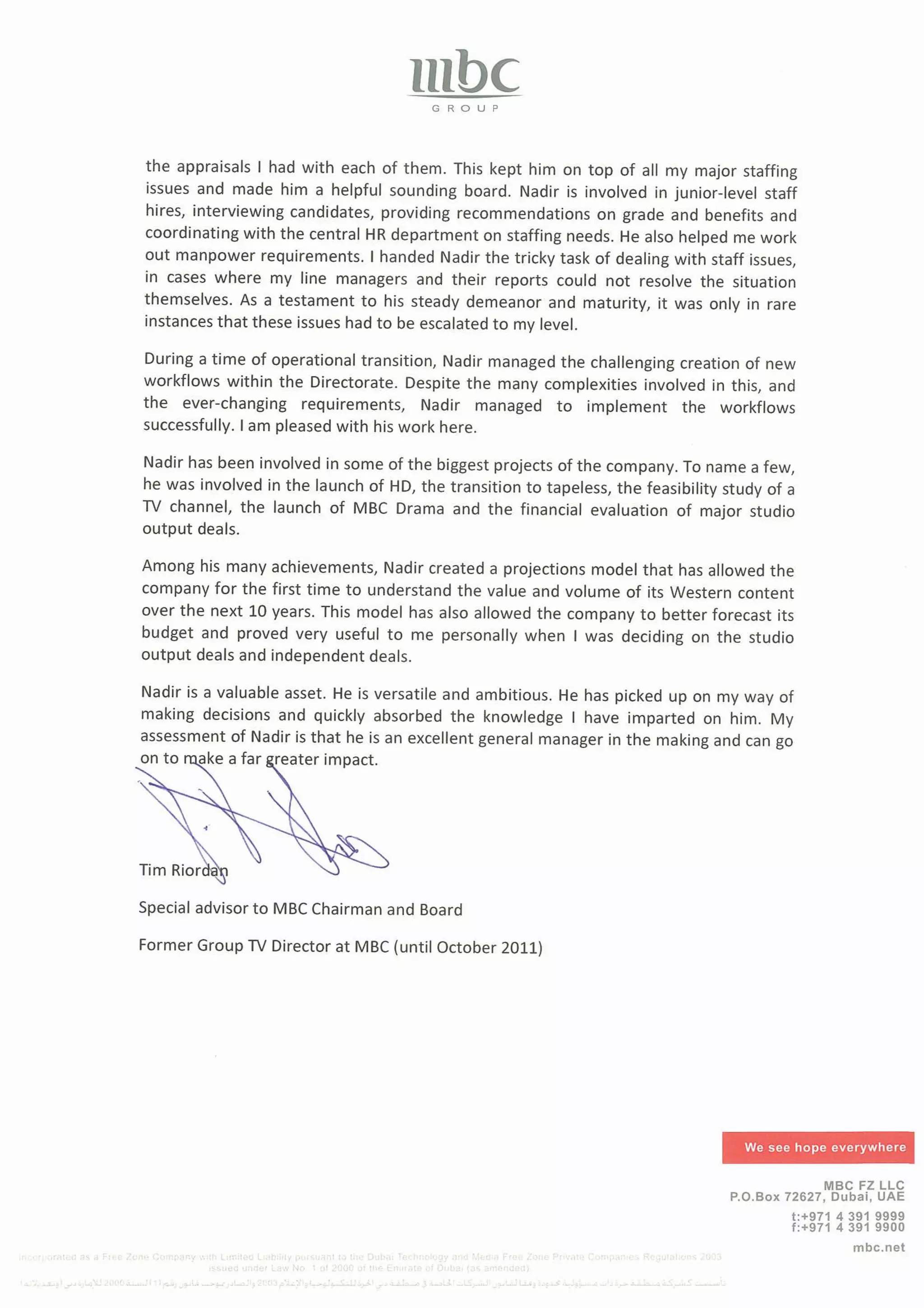 Reference Letter by Tim Riordan | PDF