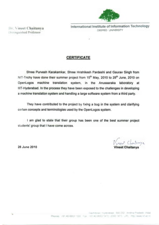 iiit hyderabad certificate | PDF