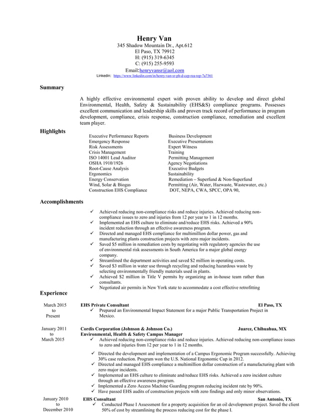 Henry_Van__Resume_a_2016 | PDF | Environmental Services Industry ...