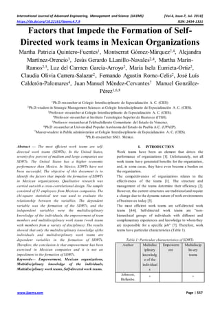 Factors that Impede the Formation of Self-Directed work teams in ...