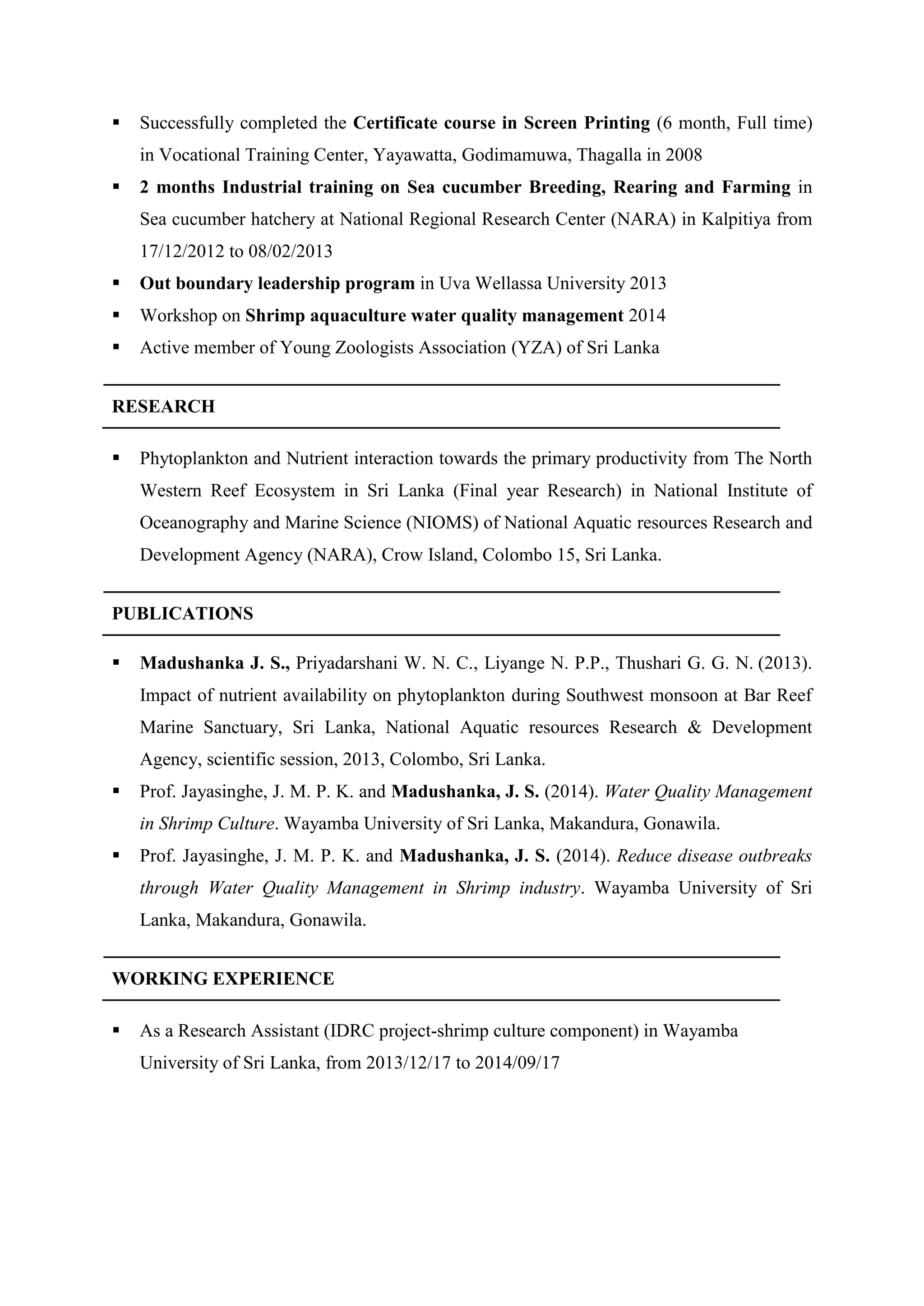 CV Sameera | PDF | Agriculture | Industries