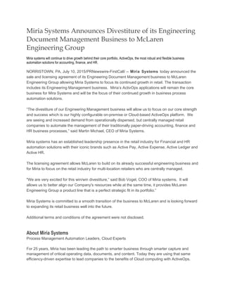 Press Release | DOC | Mergers and Acquisitions | Business Banking & Finance