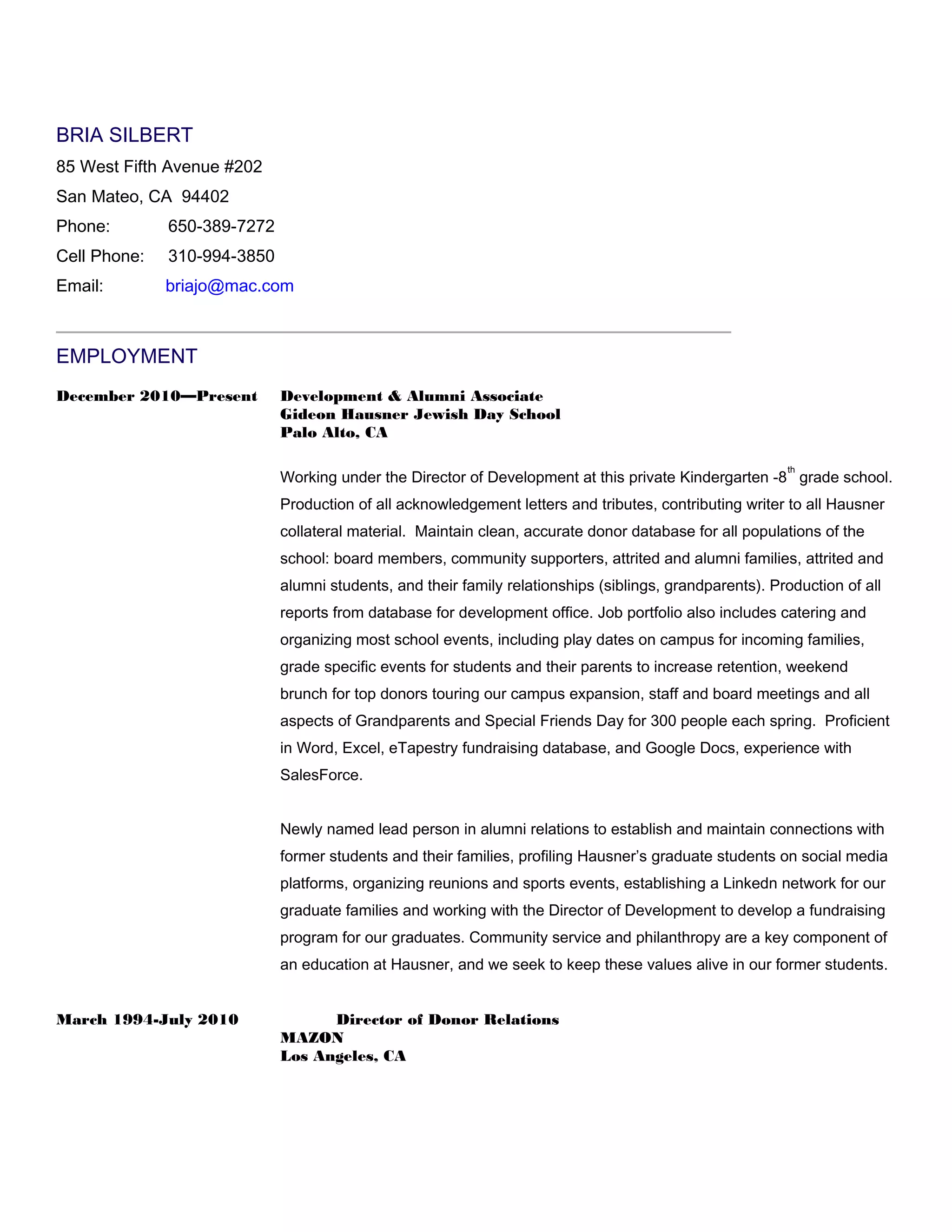 Bria Silbert Resume June 2016 | DOC