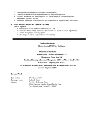 Resume for Admin and Security S C DAS | PDF