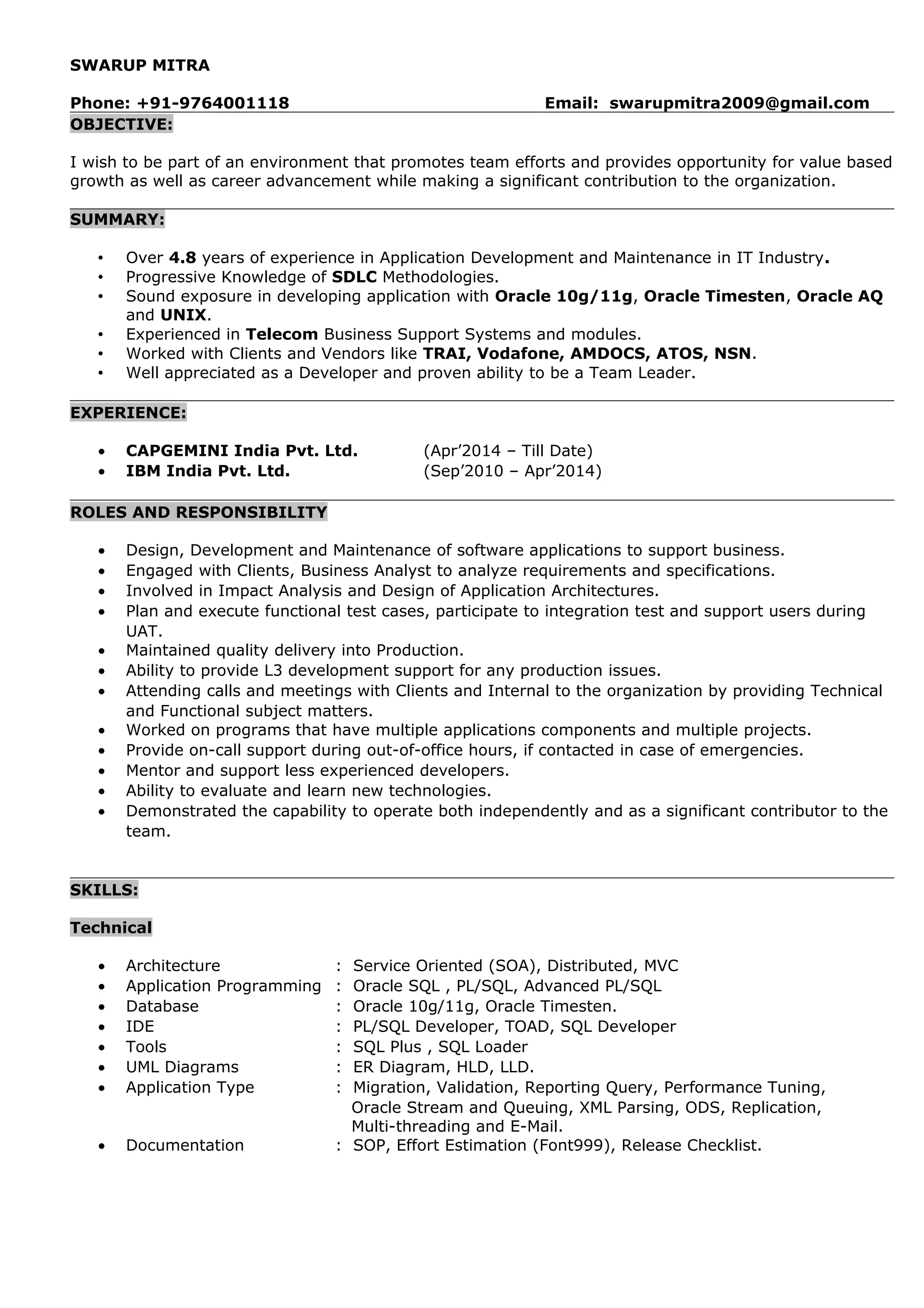 Swarup Mitra | DOC | Databases | Computer Software and Applications