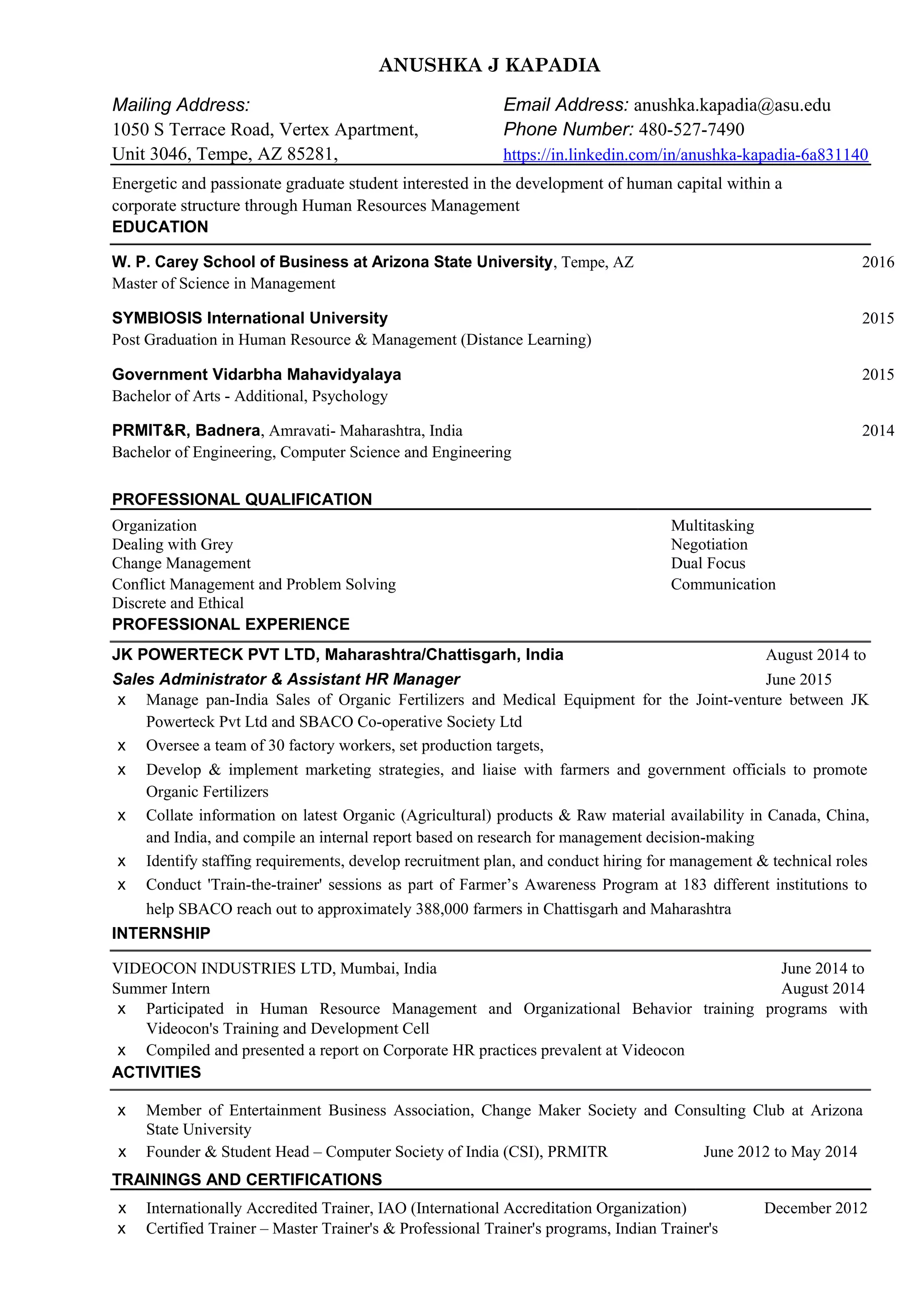 Anushka_Kapadia_Only Resume | PDF
