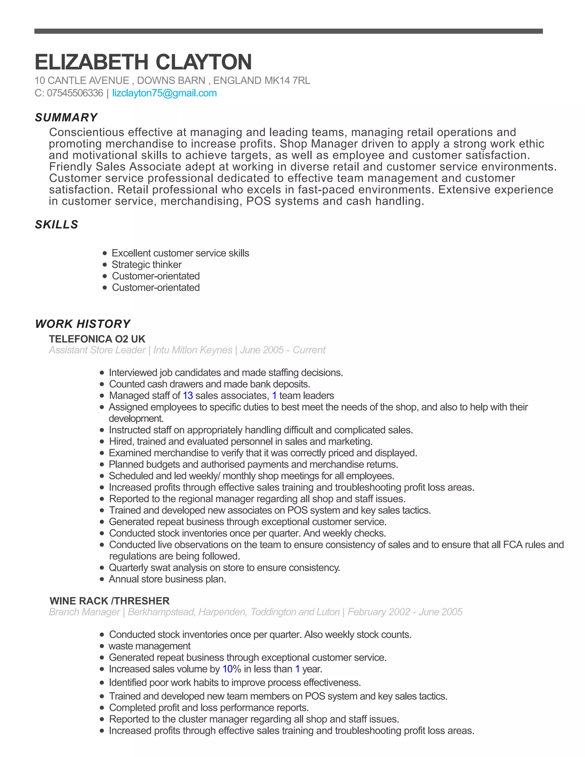 ELIZABETH CLAYTON CV 1.PDF | Sales | Business