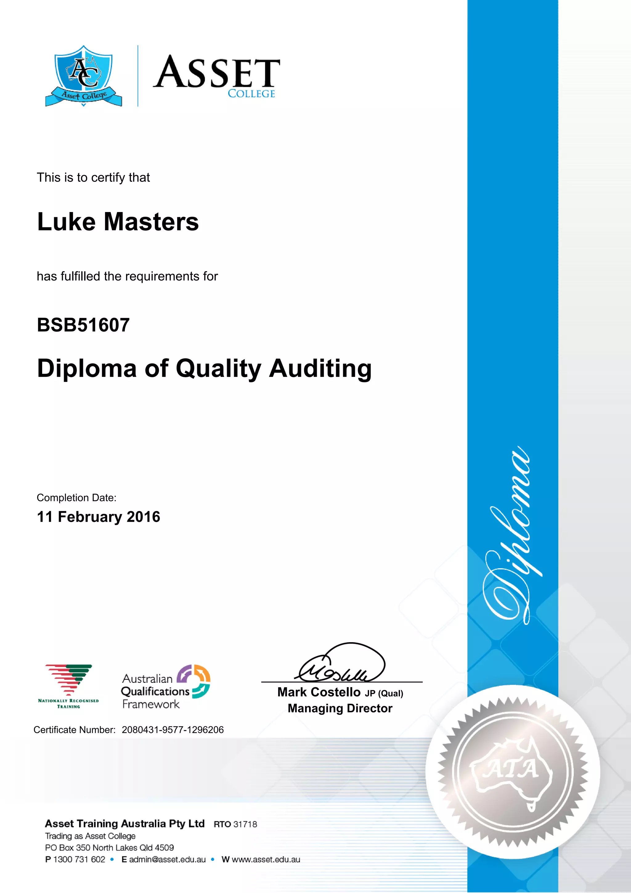 Diploma of Quality Auditing - LM | PDF