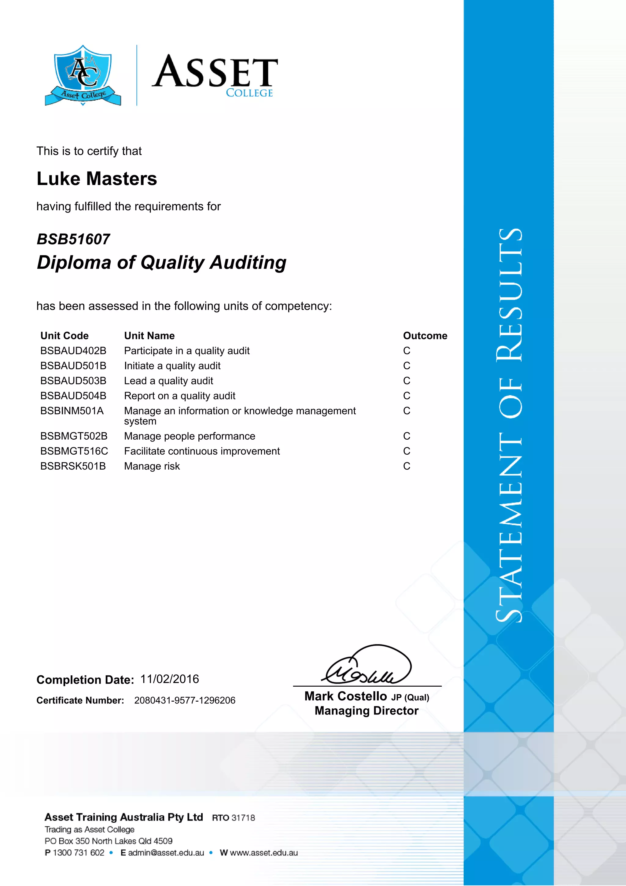 Diploma of Quality Auditing - LM | PDF