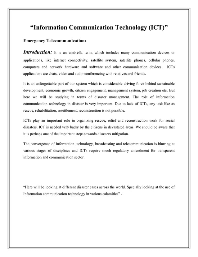 Information Communication Technology Emergency Telecom Pdf Internet Computing