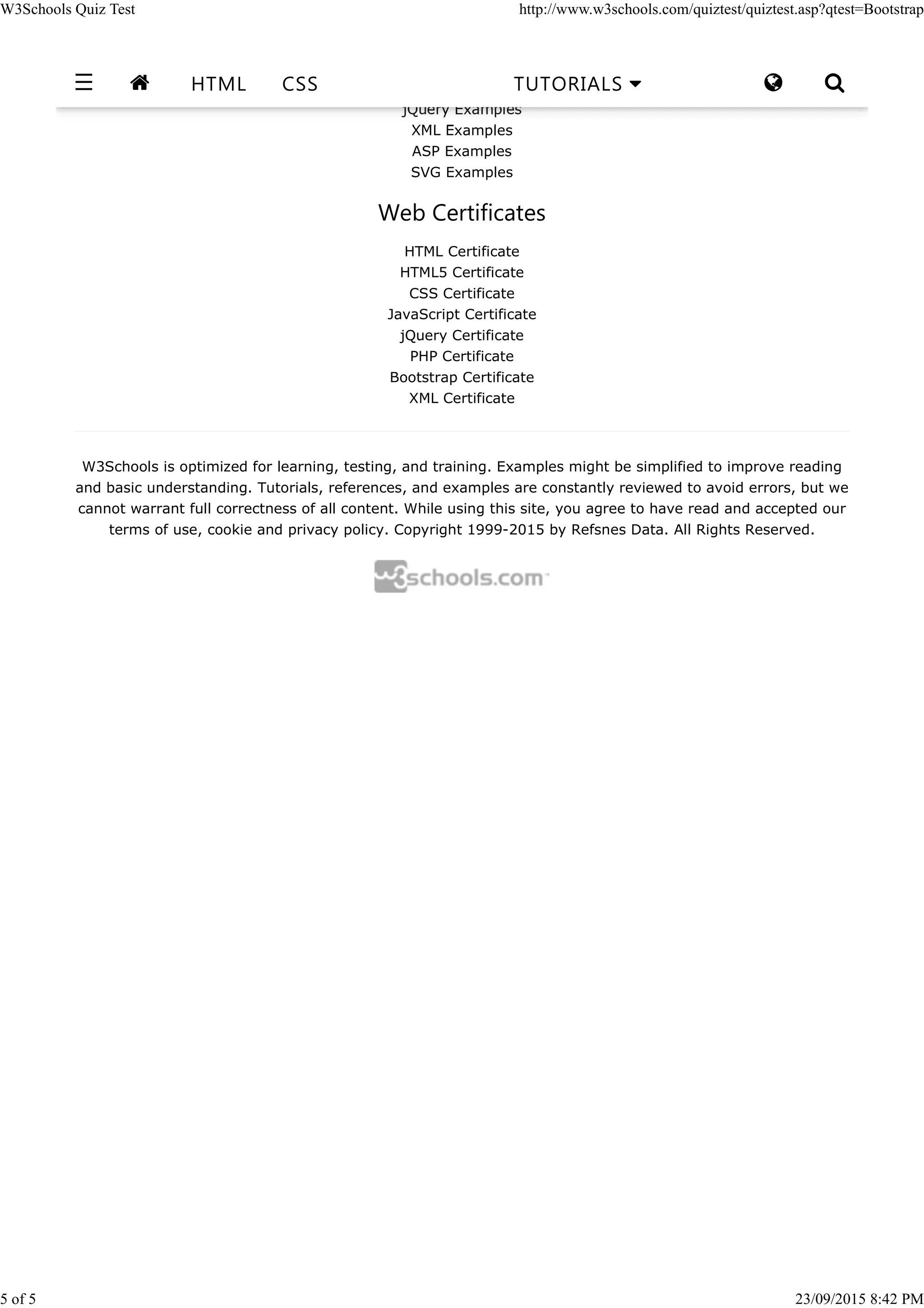 W3Schools Quiz Test | PDF