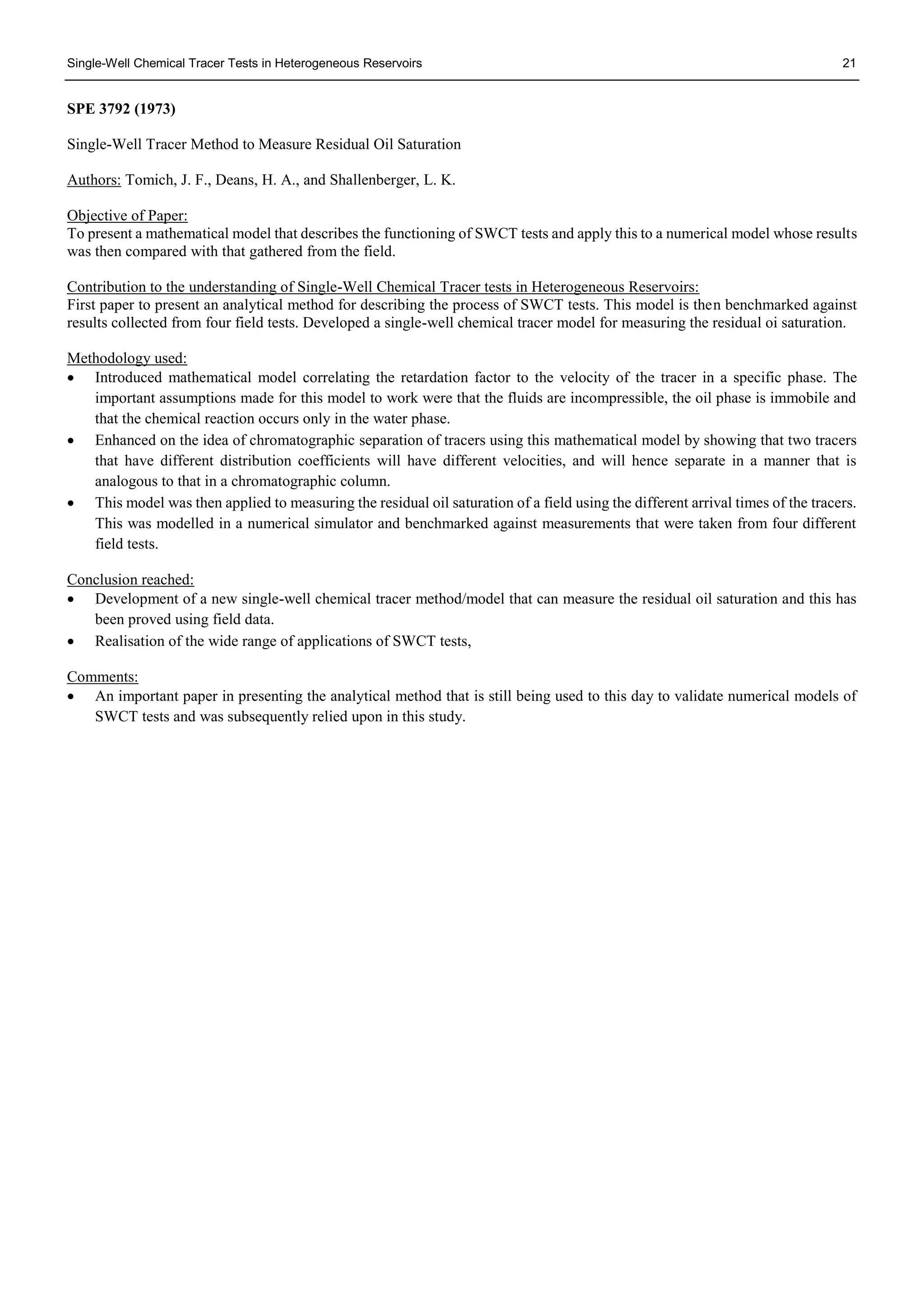 Single-Well Chemical Tracer Tests in Heterogeneous Reservoirs | PDF