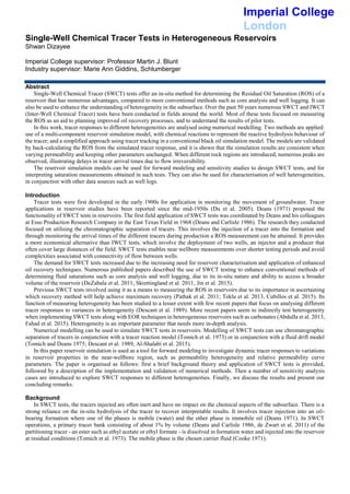 Single-Well Chemical Tracer Tests in Heterogeneous Reservoirs | PDF