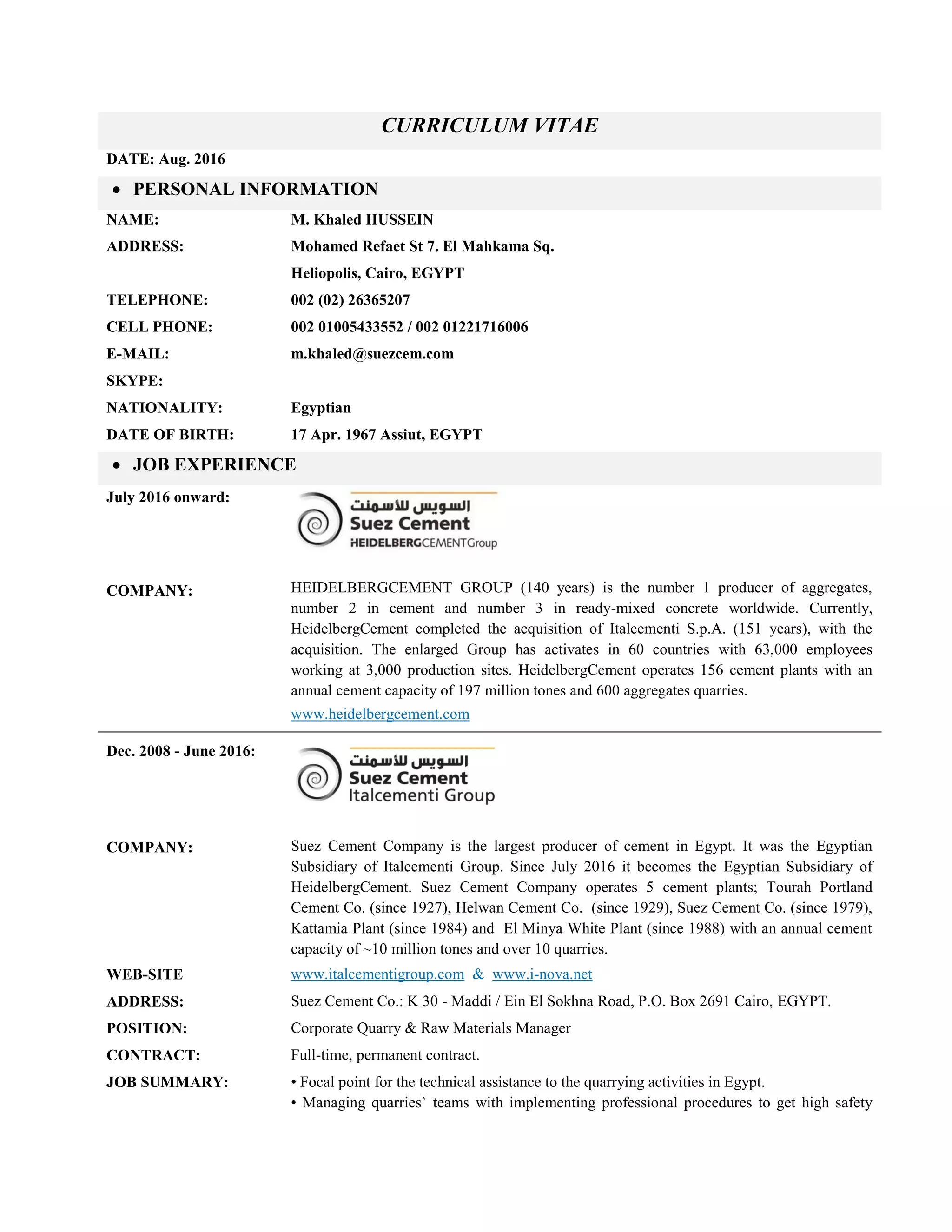 CV_M. Khaled Abdelaziz Hussein_2016 | PDF