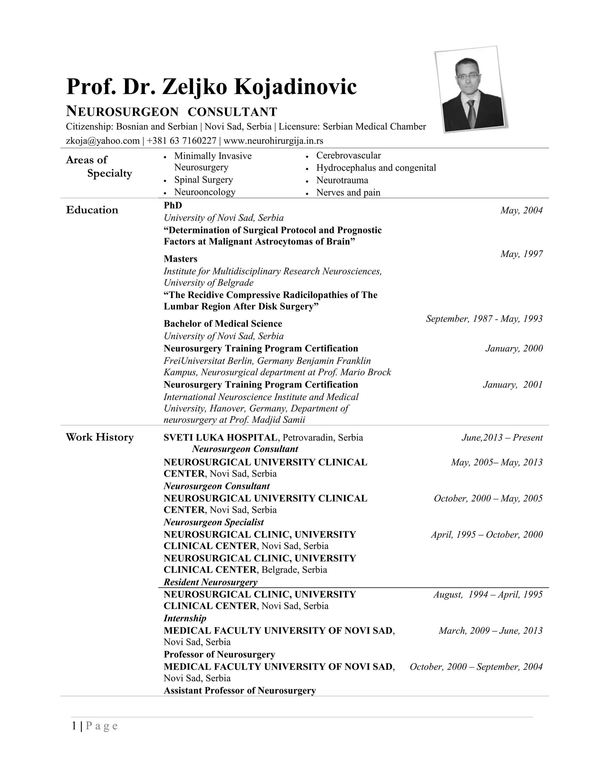 Dr Zeljko Kojadinovic CV 2015 | PDF