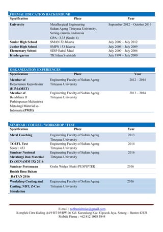Curriculum Vitae Robbaniah Rahmatun Nisa | PDF